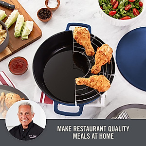 DASH Zakarian by Dash 4.5Qt Nonstick Cast Iron Braiser for Braising, Frying and More - Blue