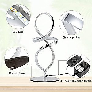 Mayful Modern Table Lamp, LED Spiral Lamp, Stepless Dimmable Bedside Lamp, Contemporary Nightstand Lamp, Chrome Desk Lamp for Bedroom Living Room Home Office, 12W