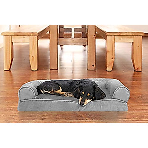 Furhaven Medium Pillow Dog Bed Faux Fur & Velvet Sofa-Style w/ Removable Washable Cover - Smoke Gray, Medium