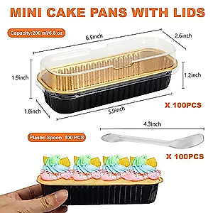 SGAOFIEE 100 Pack Mini Cake Pans With Lids, 6.8 Oz Mini Loaf Pans with Lids, Aluminum Foil Mini Cake Pans, Rectangle Baking Cups Muffin Tins, Disposable Bread Pan(100 Pack, 6.8oz)