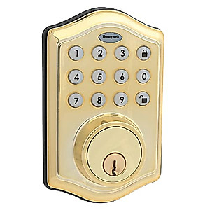 Honeywell Safes & Door Locks - Keyless Entry Door Lock with Smart Electronic Keypad Deadbolt - Easy Installation & 50 Different User Pin Codes - Auto Lock - Polished Brass - 2.9 x 2 x 6.2 in - 8712009