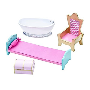 Teamson Kids Dreamland Princess Play Vanity Set with Mirror, Shelf, Storage Drawer, Stool, and Accessories for 12" Dolls, White an Pink