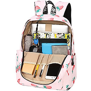 mygreen Backpack for Teens, Fashion Strawberry Pattern Laptop Backpack College Bags Shoulder Bag Daypack Bookbags Travel Bag Pink