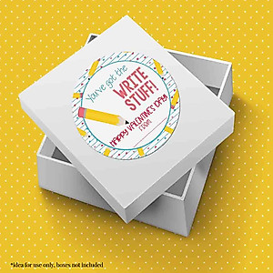 You've Got The Right Stuff Pencil Themed Valentine Party Favor Sticker Labels for Kids, 40 2" Party Circle Stickers by AmandaCreation, Great for Classroom Valentines, Envelope Seals, Gifts, Treats