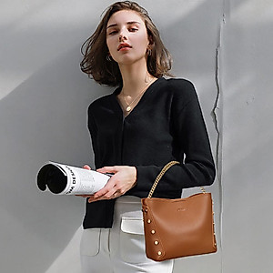 CLUCI hobo Bags for Women Vegan Leather Purses and Handbags Designer Ladies Shoulder Bucket Bag Beige with Brown