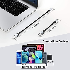 1FT Short iPhone Charging Cable, 3 Pack USB to Lightning Cable 1 Foot iPhone Charger Cord Fast Charging Braided for Apple iPhone 14 13 12 11 Pro Max Mini 10 8 7 Plus XR XS MAX SE iPad Air Mini (Black)