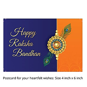 Khanda Raksha Bandhan Brother Gift Pack- Rakhee Bracelet - Large Postcard, Kum Kum Powder, Raw Rice – Indian Rakhri Friendship Thread - Gift from Sister to Brother (Khanda Ik Onkar Red)