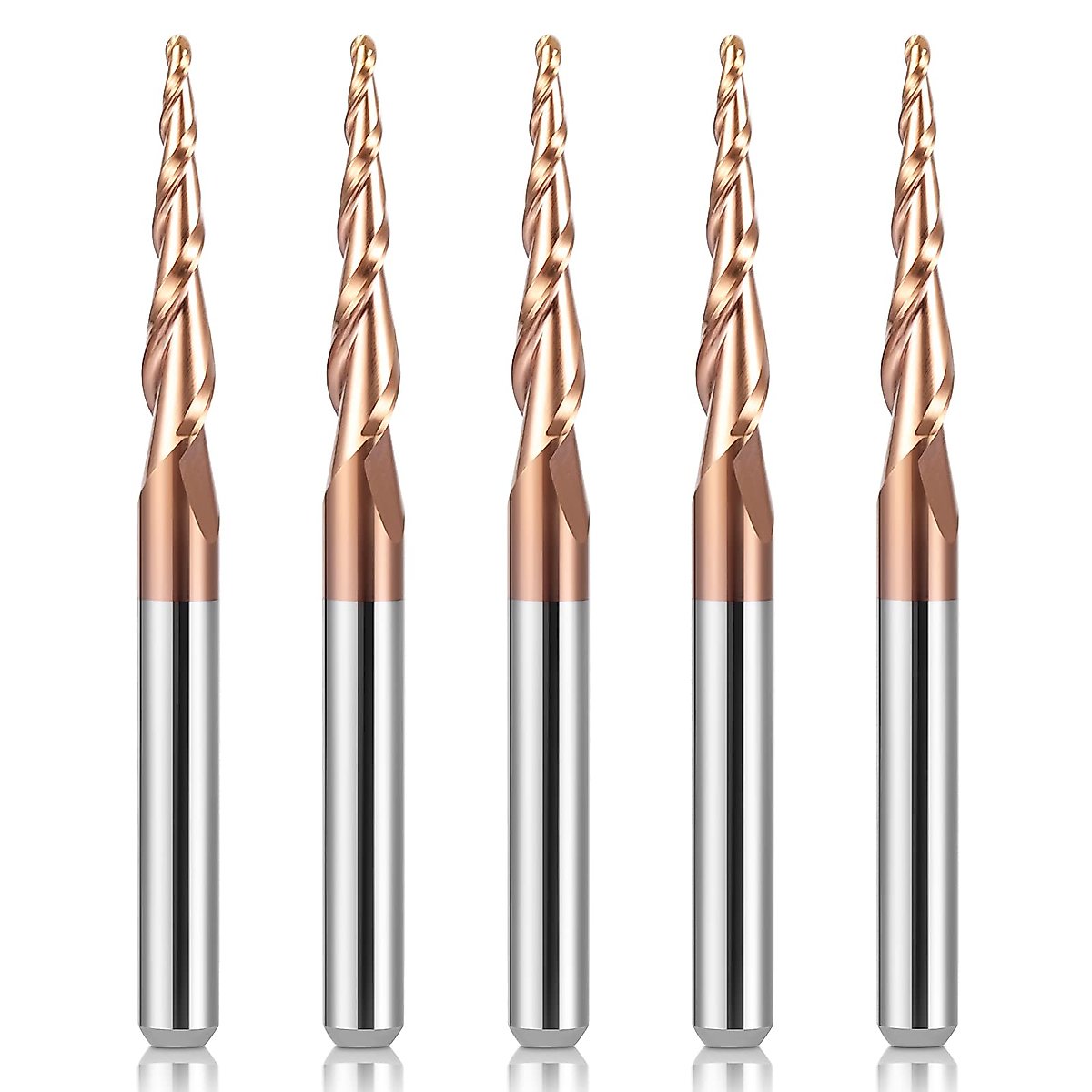 HQMaster Tapered Ball Nose End Mill 1/8 inch Shank Tungsten Carbide Cutter 3D Woodworking Tool CNC Router Bits (D=1.0mm)