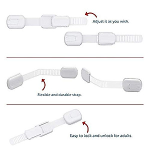 CUTESAFETY Child Proof Safety Locks - Baby Proofing Cabinet Lock with 6 Extra 3M Adhesives - Adjustable Strap Latches to Cabinets,Drawers,Cupboard,Oven,Fridge,Closet Seat,Door,Window (White, 6)