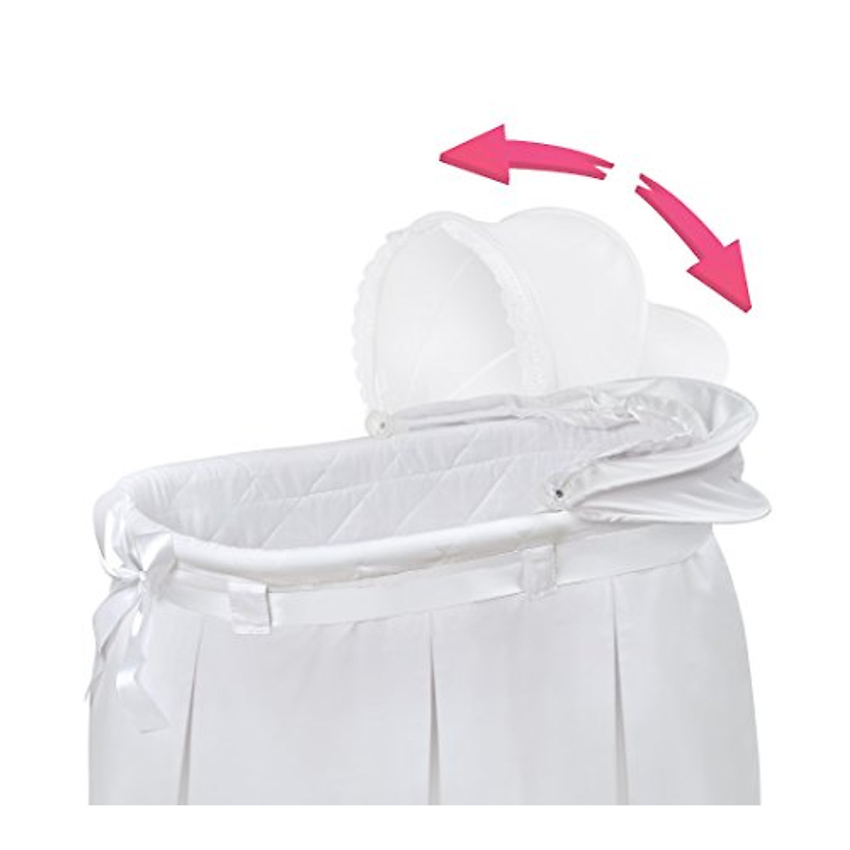 Badger Basket Wishes Rocking Baby Bassinet Heirloom Quality Bedside Sleeper with Bedding, Pad, and Storage Basket - White