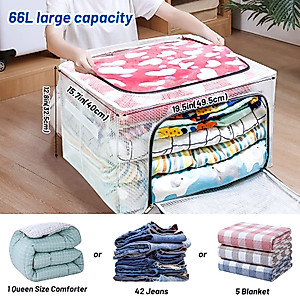 PENGFULL 2 Pack PVC Clear Window Storage Bins,Large Foldable Storage Bins Boxes with Steel Frame, Stackable Container Organizer Set with Carrying Handles,2 Clear Windows,Front Window Take Out, 66L