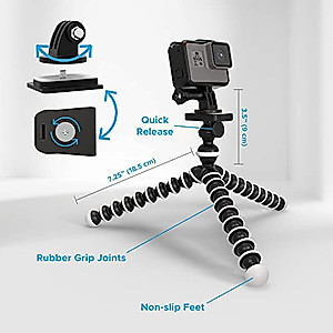 Digicharge 10‘’ Octopus Flexible Tripod Camera + Action Cam Mount Stand, Compatible with GoPro Hero11 Hero10 Max Hero 11 Mini 10 9 8 7 Fusion Akaso Brave Apeman Fitfort Davola Dragon Touch Jeemak Cam