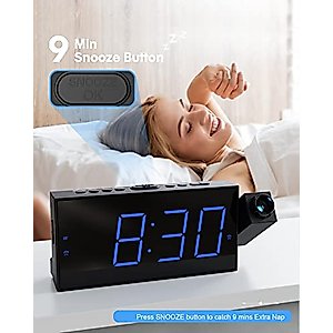 Digital Projection Alarm Clock for Bedroom, Large LED Alarm Clock with Projection on Ceiling Wall, 350°Projector,Dimmer,USB Charger, Battery Backup Loud Dual Alarm Clock for Heavy Sleeper Kids Elderly