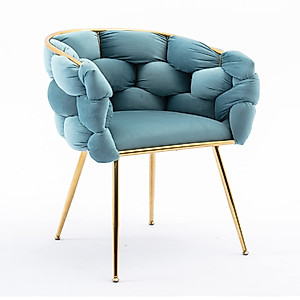 INMOZATA Velvet Dining Chairs Modern Accent Chair for Living Room Velvet Vanity Chair for Bedroom Furniture Decorative Tufted Backrest Reading Chair with Gold Legs,Blue