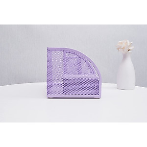 Annova Mesh Desk Organizer Office with 7 Compartments + Drawer/Desk Tidy Candy/Pen Holder/Multifunctional Organizer - Light Purple / Lavender