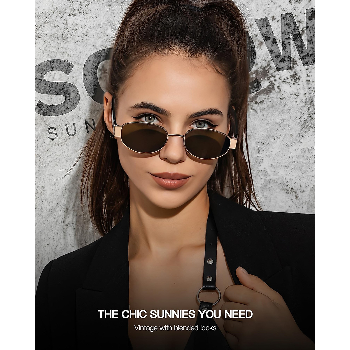 SODQW Retro Oval Sunglasses for Women, 90s Vintage Designer Ladies Shades Trendy Fashion Sun Glasses