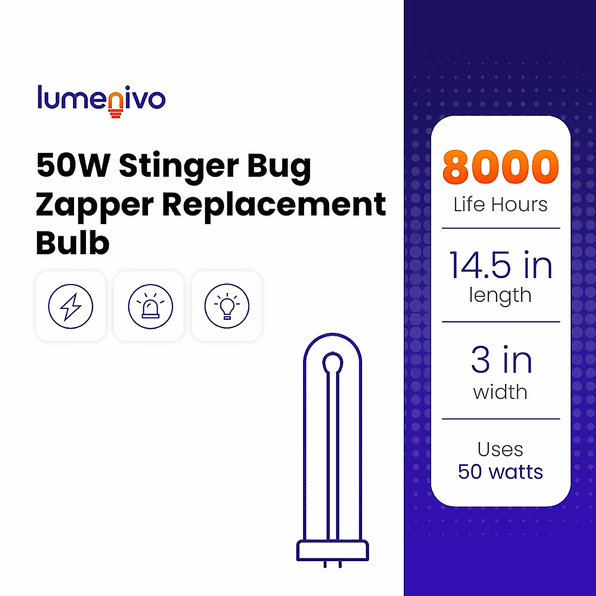lumenivo Bug Zapper Bulb Replacement for Stinger/DEJAY B8080-4 50 W Stinger Bug Zapper Replacement Bulb with G10Q-4 4 Pin Square Base - T1, FUL50T10/BL Bug Zapper Bulb - 1 Pack