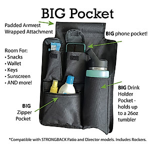 STRONGBACK Patio and Director Chair Upgrade Cup Holder and Multi Pocket; Room for Phone, Water Bottle, and Sundries