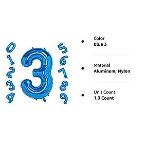 Blue 3 Balloons,40 Inch Birthday Foil Balloon Party Decorations Supplies Helium Mylar Digital Balloons (Blue Number 3)