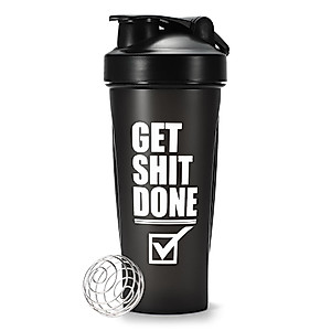Protein Shaker Bottle Perfect for Shakes and Pre Workout, 28-Ounce, Black, Durable For Mixing, With Stainless Steel Whisk ball, BPA Free Mixing Bottle
