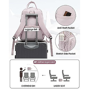 LOVEVOOK Laptop Backpack for Women, Large Capacity Travel Backpack with Luggage Strap, Stylish Women Backpack with USB Port, Quilted Work Backpack for College Business 15.6 Inch, Light Dusty Pink