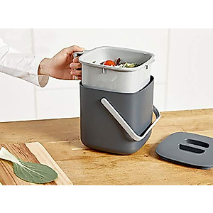 Litem Food Waste Basket Bin – a countertop Bucket with Extra Long Handles for Your conveniences 0.68 Gallons (2.6L) (Dark Gray)