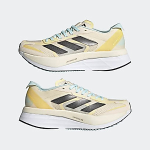 adidas Women's Adizero Boston 11 Sneaker, Ecru Tint/Night Metallic/Beam Yellow, 7