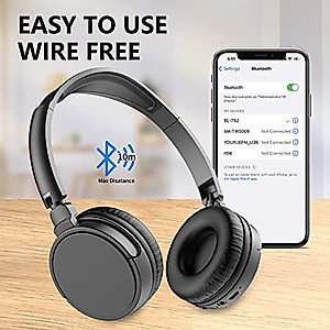 AUOUA Bluetooth Headphones On-Ear Foldable Wireless Headset with Mic,Soft Earmuffs&Light Weight Over Ear Headphones with Deep Bass for Home School Office Travel(Black)