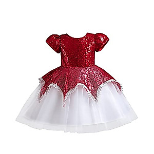 French Fancy Dress Kids Toddler Baby Girls Summer Floral Cotton Short Sleeve Glitter Dress Beauty Party Dress (Hot Pink, 9-10 Years)