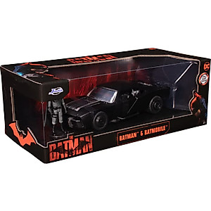 DC Comics 1:24 The Batman Batmobile Die-cast Car w/ 2.75" Batman Figure, Toys for Kids and Adults,Black/Silver