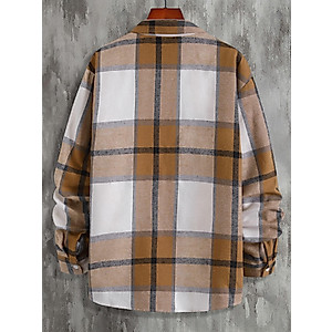 Floerns Men's Plaid Flannel Shirts Long Sleeve Regular Fit Button Down Causal Shirts Brown Plaid XL