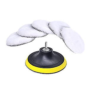 Tworider 7 Pcs 3 Inch Buffing Pads, Wool Polishing Pad,Wool Buffing Polishing Pad Set,Buffing Pads for Drill Lambs Wool Hook and Loop,with M14 Drill Buffer Attachment, Car Polishers and Buffers