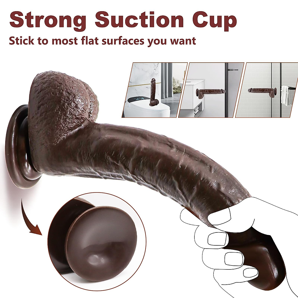 9.25 Inch Realistic Silicone Anal Dildo Adult Sex Toys for Women, G Spot Stimulator with Strong Suction Cup for Hands-Free Play, Body-Safe Material Curved Shaft and Balls Lifelike Flexible (brown)