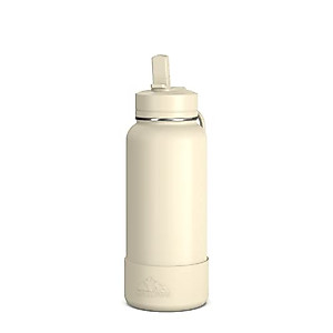 Hydrapeak 32oz Insulated Water Bottle with Straw Lid, Matching Color Cap and Rubber Boot, Stainless Steel Double Wall Vacuum Insulated Water Bottles that Keeps Drinks Cold for 24 hours (Modern Cream)