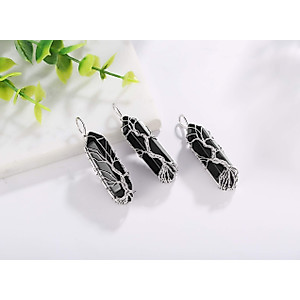 XIANNVXI Tree of Life Wire Wrapped Crystal Point Pendant Necklace Reiki Healing Crystal Stone Black Agate Necklaces Natural Hexagonal Gemstone Quartz Jewelry for Women