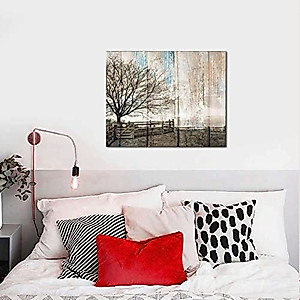 Rustic Farmhouse Wall Art Country Tree Winter Landscape Picture Canvas Print for Bedroom LivingRoom Home Decoration Modern Artwork 16"X20" Frameless