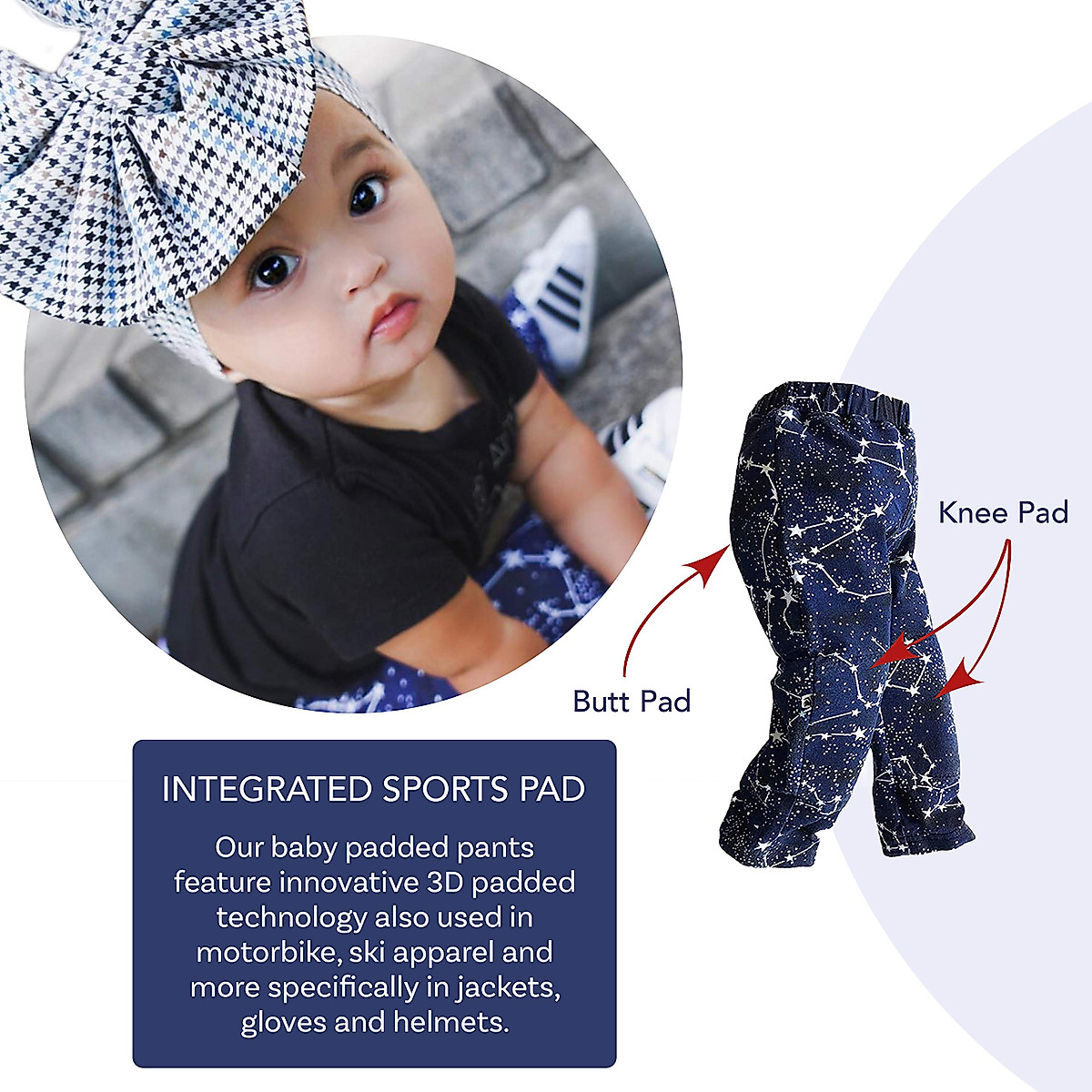 Sandra Aris | Crawling Pants for Babies & Toddlers | Added Butt and Knee Padding for Kids Learning to Crawl & Walk (Super Star, 3T)