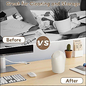 3 Pcs Mini Trash Can with Lid, Small Desktop Trash Can, Countertop Tiny Garbage Cans with 270 Trash Bags and 3 Cartoon Sticker, Portable Plastic Bin for Kitchen Home Bedroom Office (Blue, Beige, Pink)