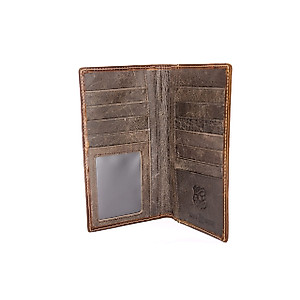 West Star Men Western Wallet Long Bifold Checkbook Style Without Cow Hair Genuine Leather 207A Longhorn Coffee