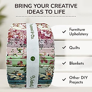 Tinyspool & Co. Jelly Roll Fabric Strips for Quilting, Crafting, and Sewing, 40 Strip Assorted Bundle, Soft Cotton for Blanket, Rug, Upholstery, Home Decor, and Purse Making, Waterlily Pond