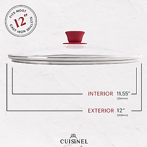 Cast Iron Skillet - 12"-Inch Frying Pan with Assist Handle and Pour Spots + Glass Lid - 12"-inch/30.48-cm/308mm - Compatible with Lodge