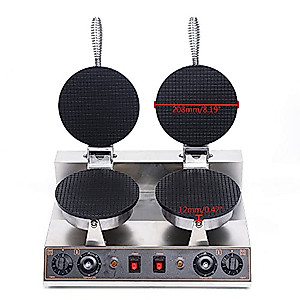 1200W Ice Cream Cone Nonstick Waffle Maker Machine Electric Steel Dual Heating Pans Waffle Irons Baker Machine 110V Muffin Maker Waffle Electric Oven For Restaurant, Bakery, Dessert House, Family