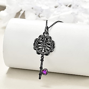 DAYLINLOVE Skull Necklace 925 Sterling Silver Black Skull Necklace Key Pendant Goth Necklaces Skull Key Jewelry Gift for Women