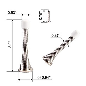 Spring Door Stopper with Rubber Bumper - Pack of 4 Door Knob Wall Protector 3 ¼” Flexible Heavy Duty Door Stop – Low Mounted White Wall Bumper for Home/Offices/Schools (Nickel)