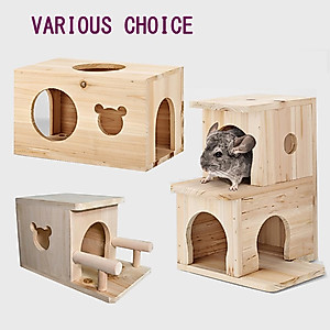 Chinchilla House Pet House Chinchilla Hideout Natural Wooden No Paint Wooden peg Safe Durable Teeth Grinding (TWOSTORY)