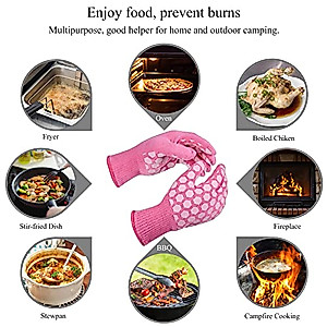 BESSTEVEN BBQ Grill Oven Gloves Mitt for Men Women 932℉/500℃ Heat Resistant Flexible Silicone Anti-Slip Pot Holder Gloves for Barbecue Kitchen Cooking Baking Camping Fire Pit Medium