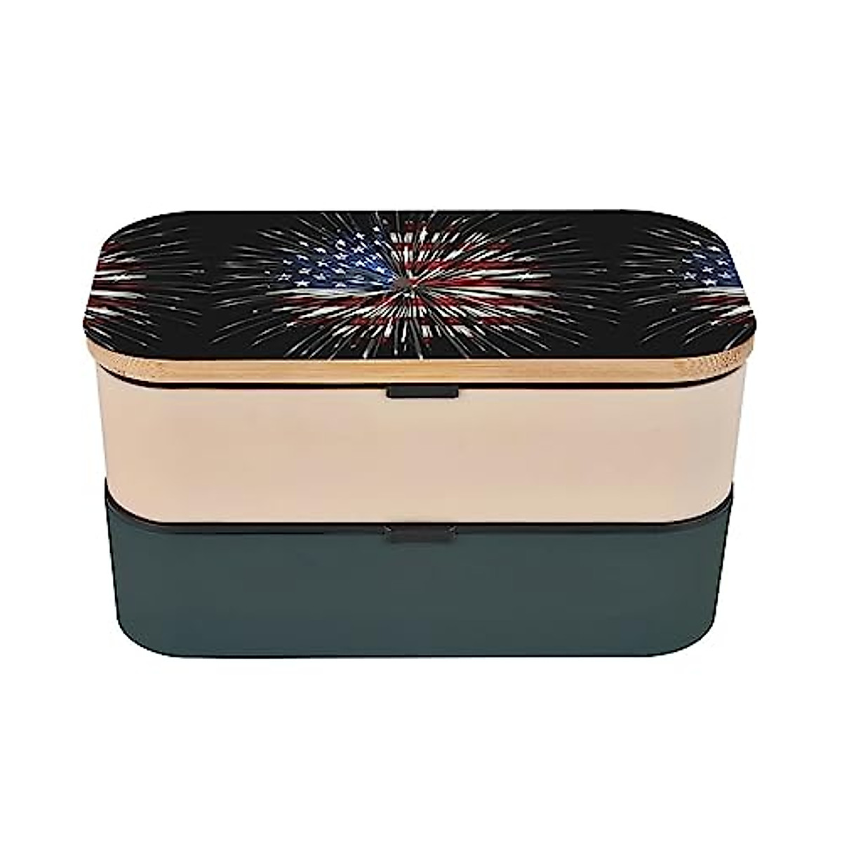 American Flag Firework Premium Bento Lunch Box, 2 Compartments Leakproof Lunch Box With Cutlery For Adults, Microwave & Dishwasher Safe