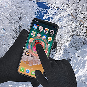 Women Beanie Hat Scarf Gloves Set Winter Warm Soft Thick Fleece Lining Knit Skull Cap with Cute Double Fur Pom Pom Black Touchscreen Ladies Cold Weather Snow Accessories Crochet