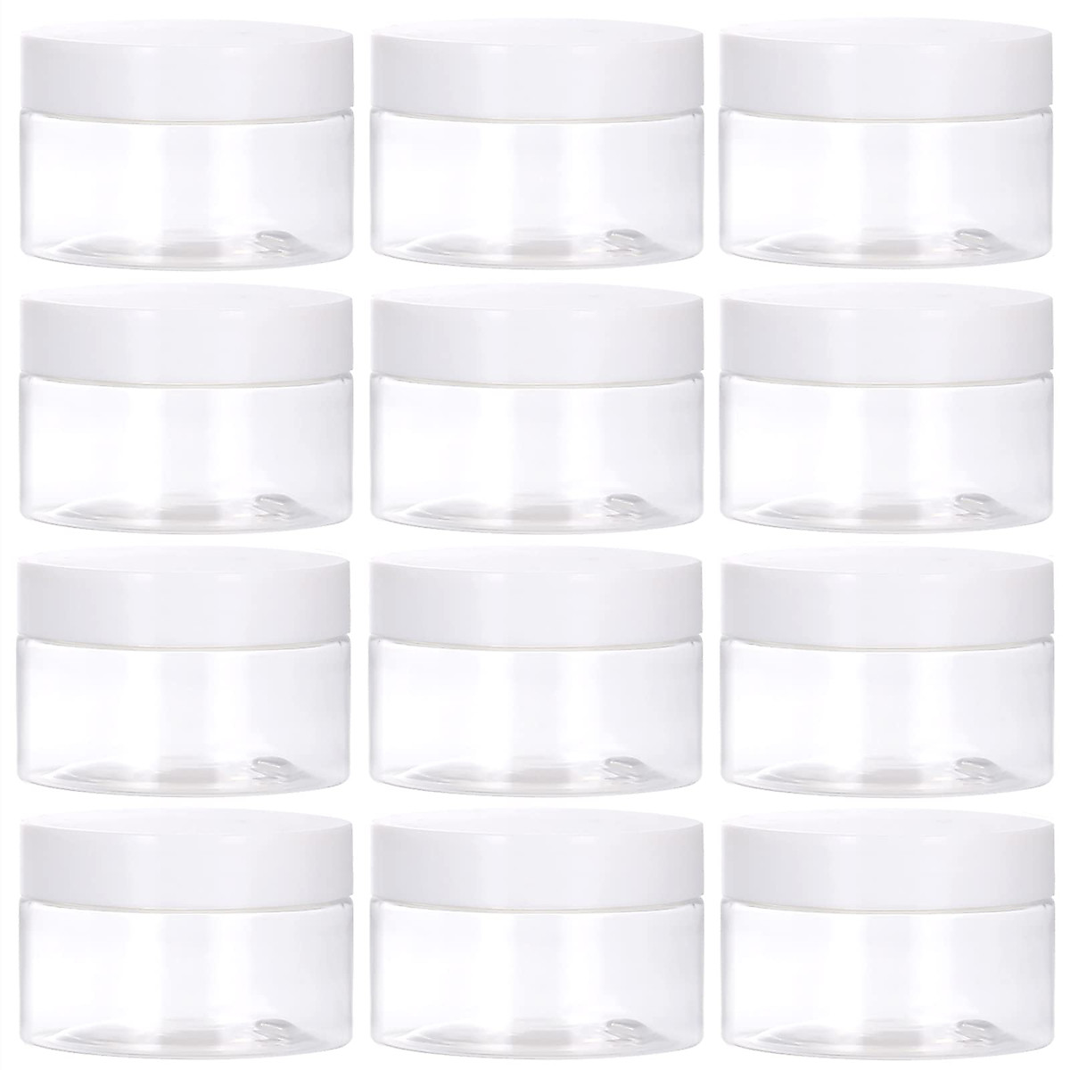TUZAZO 1 OZ Plastic Jars Round Clear Cosmetic Container Jars with Lids and Labels, 12 Pack Small Plastic Jars for Lotion, Cream, Ointments, Makeup, Glitters, Samples, Travel Storage