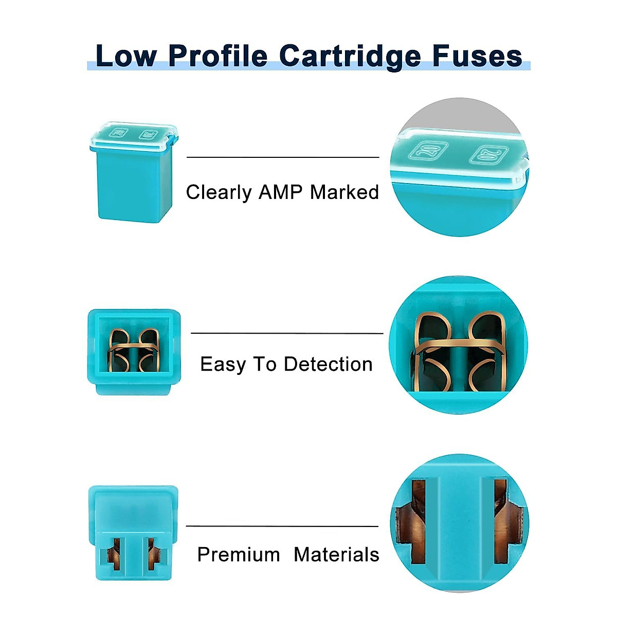 Riseuvo 40 Pcs Car Cartridge Fuses - Automotive Jcase Fuses Assortment Kit Low Profile and Tall/Standard Box Shaped Fuses 20A 30A 40A 50A 60A for RV, SUV, Cars, Boats